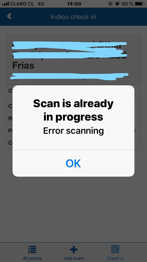 Check-in app "scanning in progress" - Indico Community